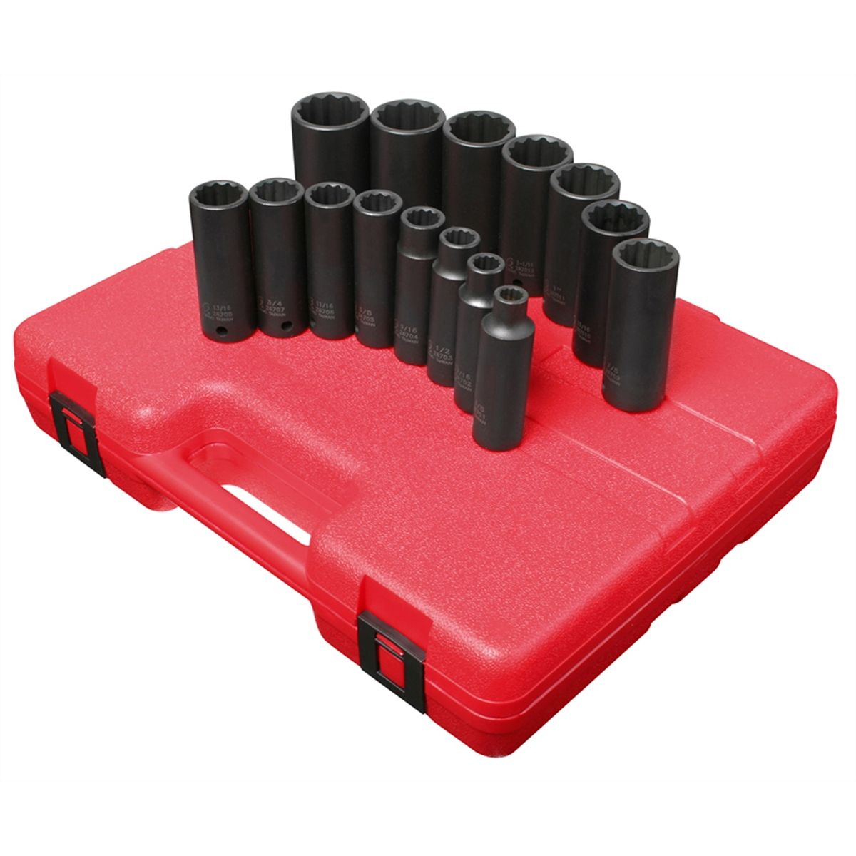 Sunex 2670 15-Pc 1/2 Drive 12-Pt Deep SAE Impact Socket Set SUN2670