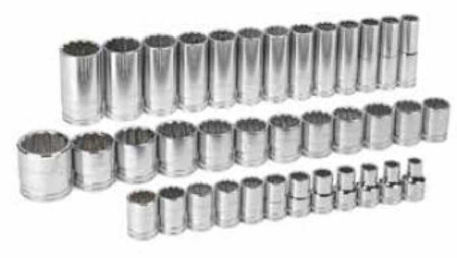 37 Pc. METRIC 12 Pt. Standard & Deep Socket Set 1/2â€ DRIVE ...