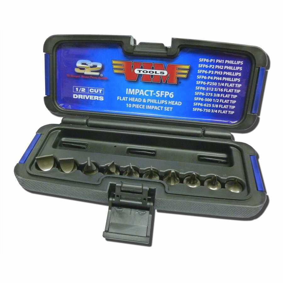 Vim Products 10pc Half Cut Screwdriver Set- 3/8 Sq. Drive IMPACT-SFP6